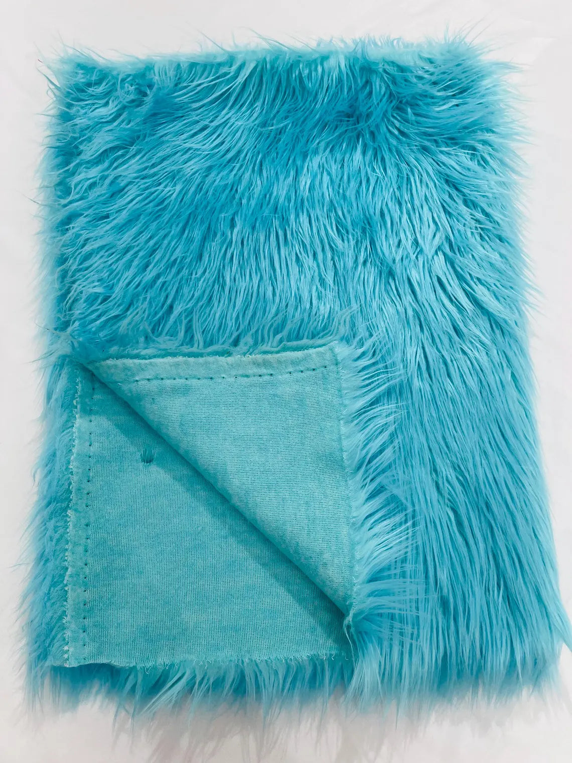 60" Solid Shaggy Faux Fur - Aqua - Long Pile Luxury Shaggy Soft Faux F