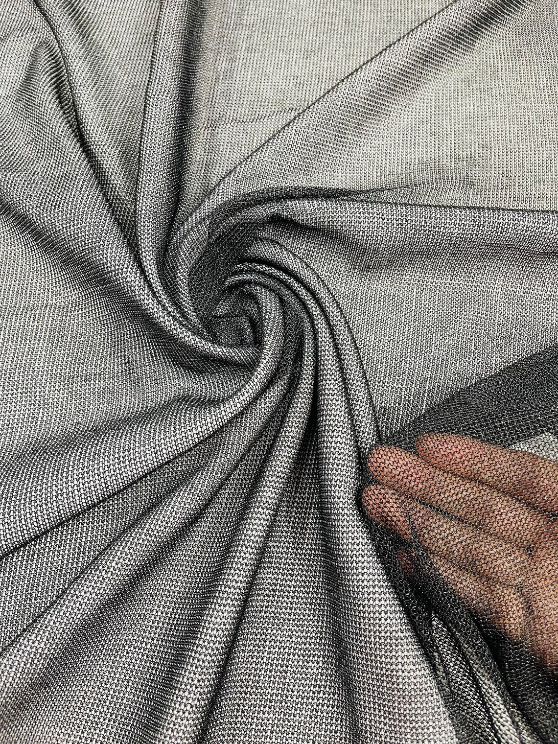 Metallic Shiny Chain Mesh Fabric - Black - Faux Chain Metallic Chainma