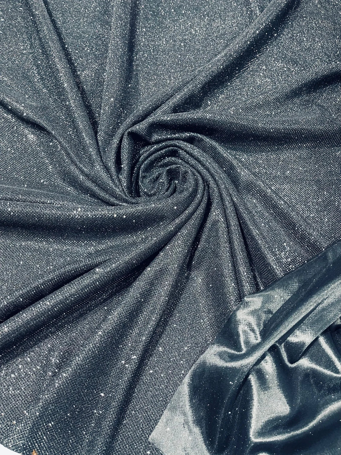 Shimmer Glitter Fabric - Black - Luxury Sparkle Stretch Solid Fabric S