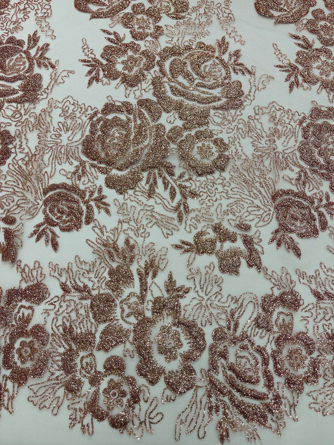 Rose Tulle Glitter Design Fabric - Dusty Rose - 3D Glitter Tulle Rose