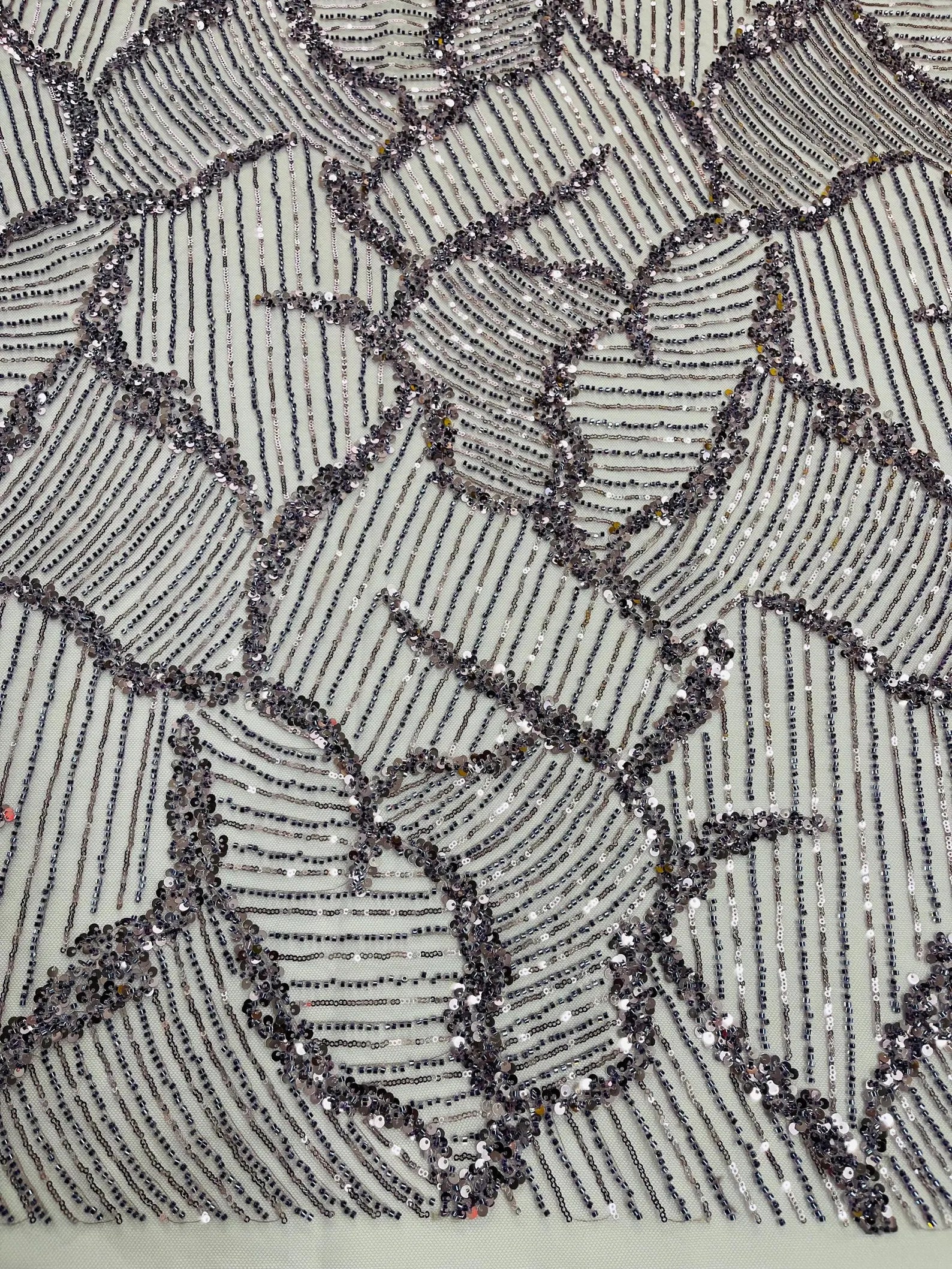 Dk Mauve Beaded Fabric by yard, Bridal beaded, Damask Pattern Beads an