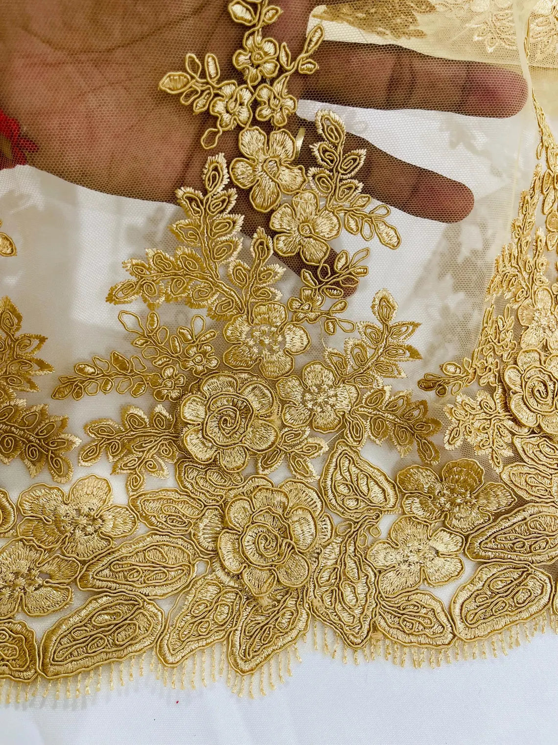 Flower 3D Corded Fabric - Gold - Lace Mesh Fabric Embroidered Floral D