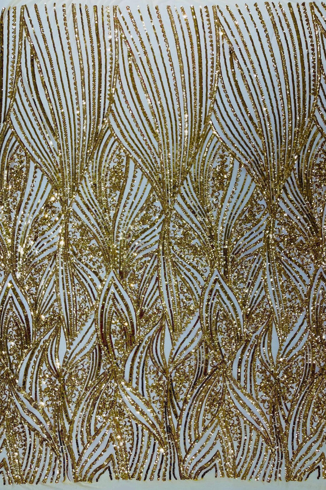 Curvy Design Sequins Fabric - Gold - 4 Way Stretch Curvy Sequins Desig
