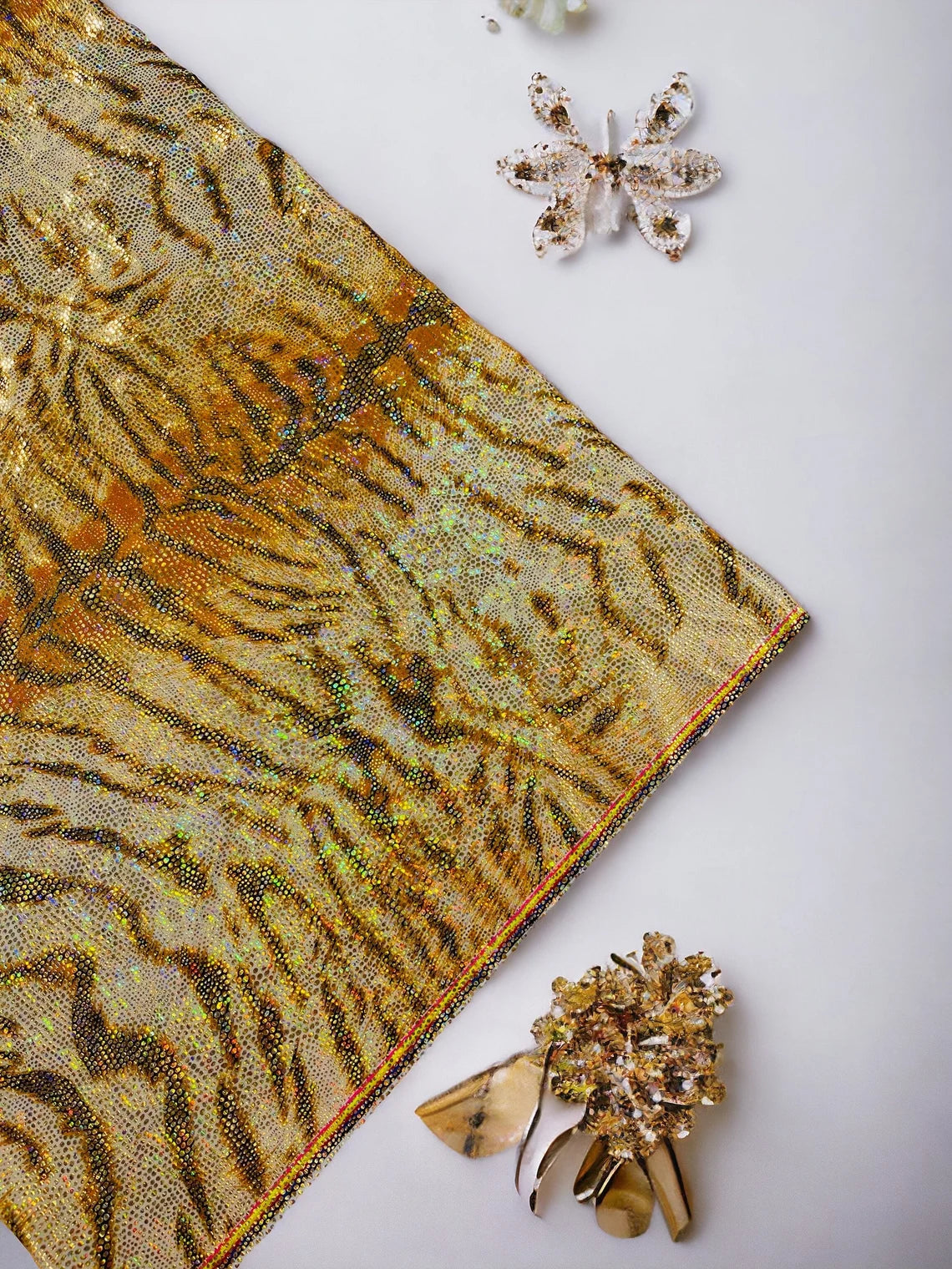 Tiger Print Spandex Fabric - Gold - Mystique 4 Way Stretch Animal Prin