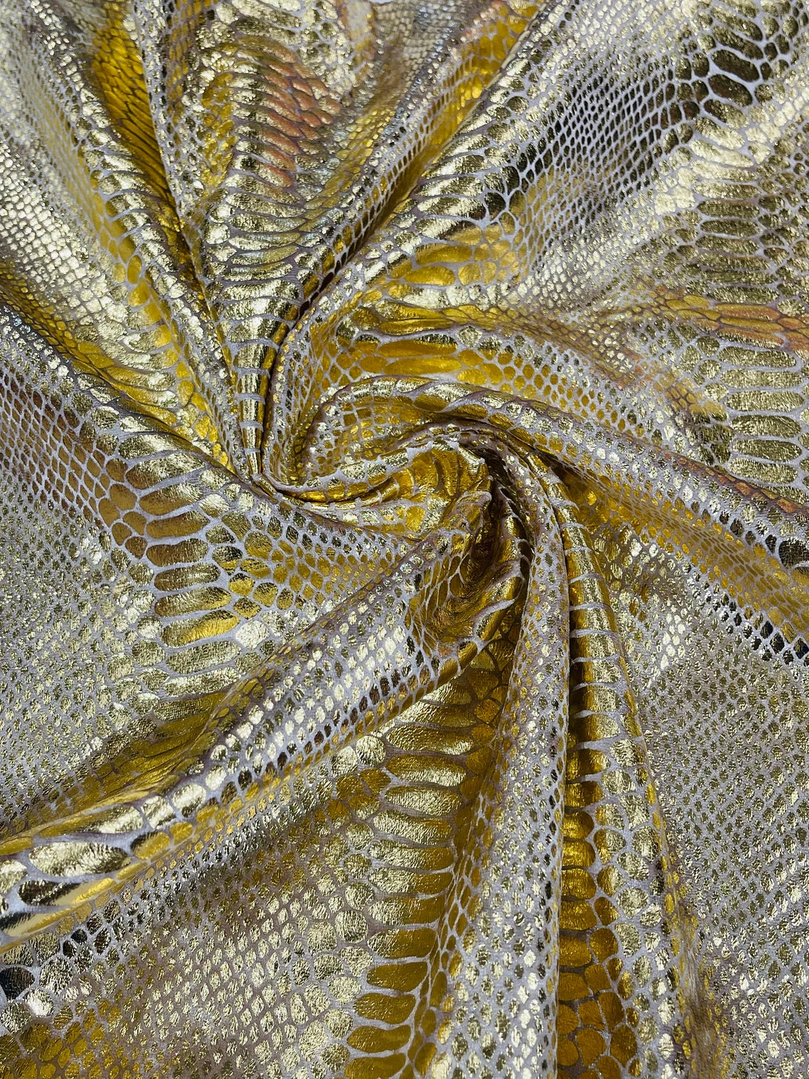 Anaconda Foil Velvet - Gold - Shiny Foil Velvet Anaconda Snake Print F