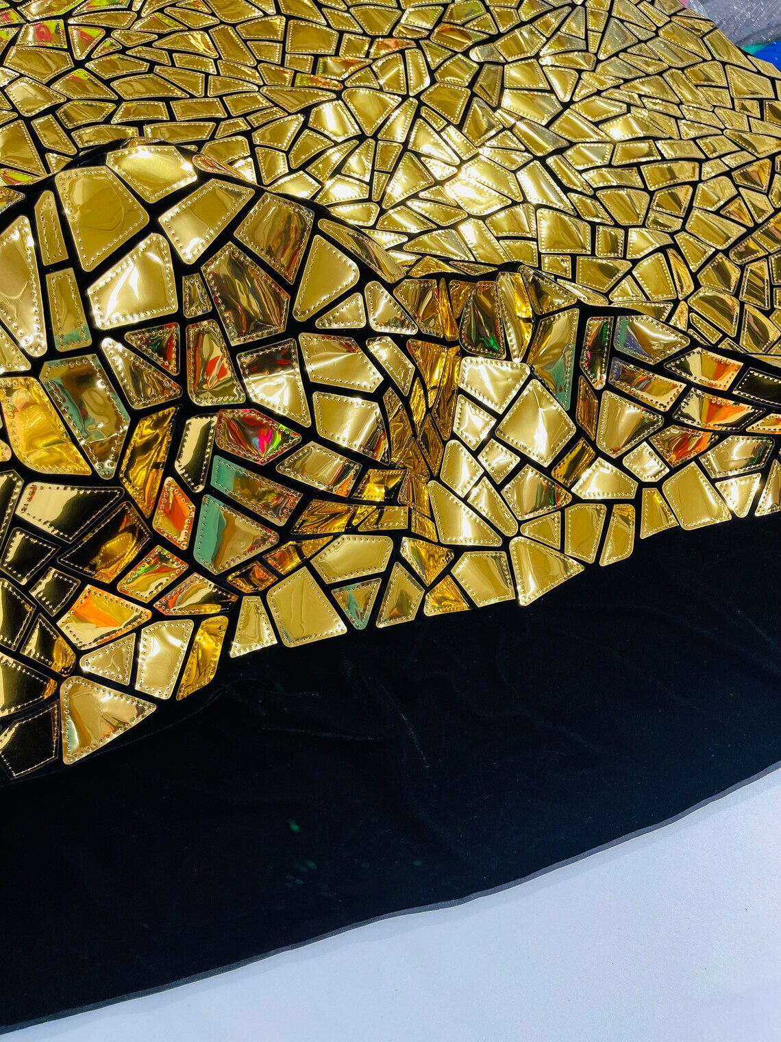 Mirror Sequins Velvet - Gold - Shiny Mirror Cut Sequins on Velvet By Y