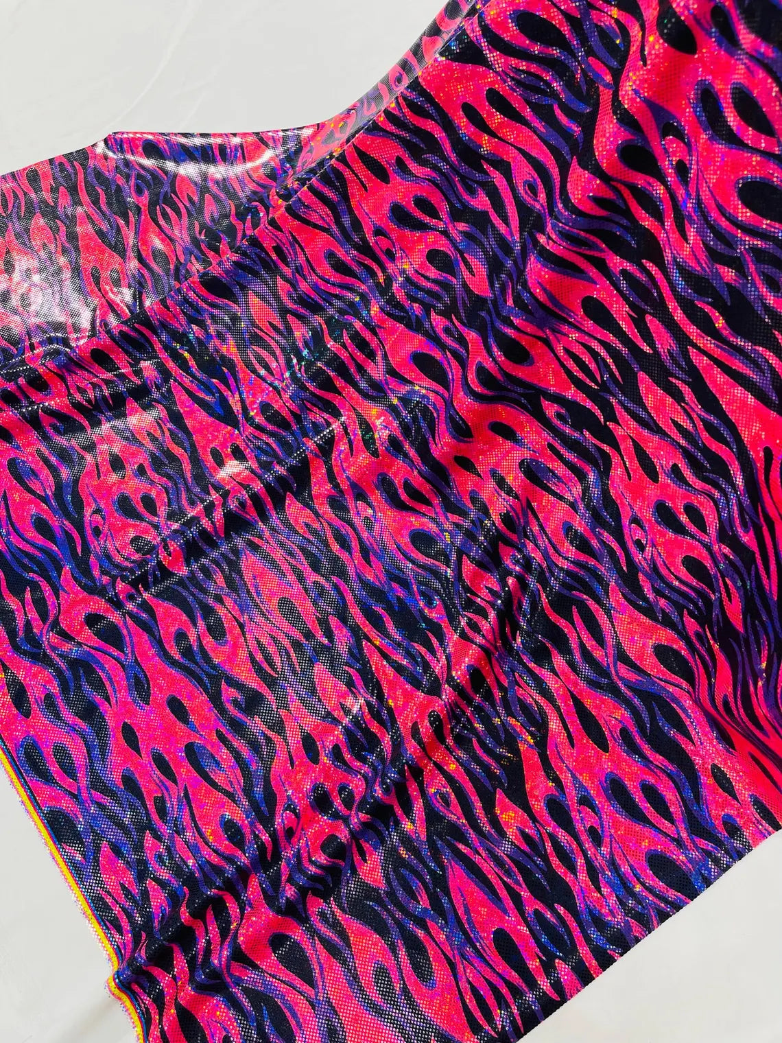 Holographic Fire Flame Spandex - Hot Pink / Purple - Poly Spandex Stre