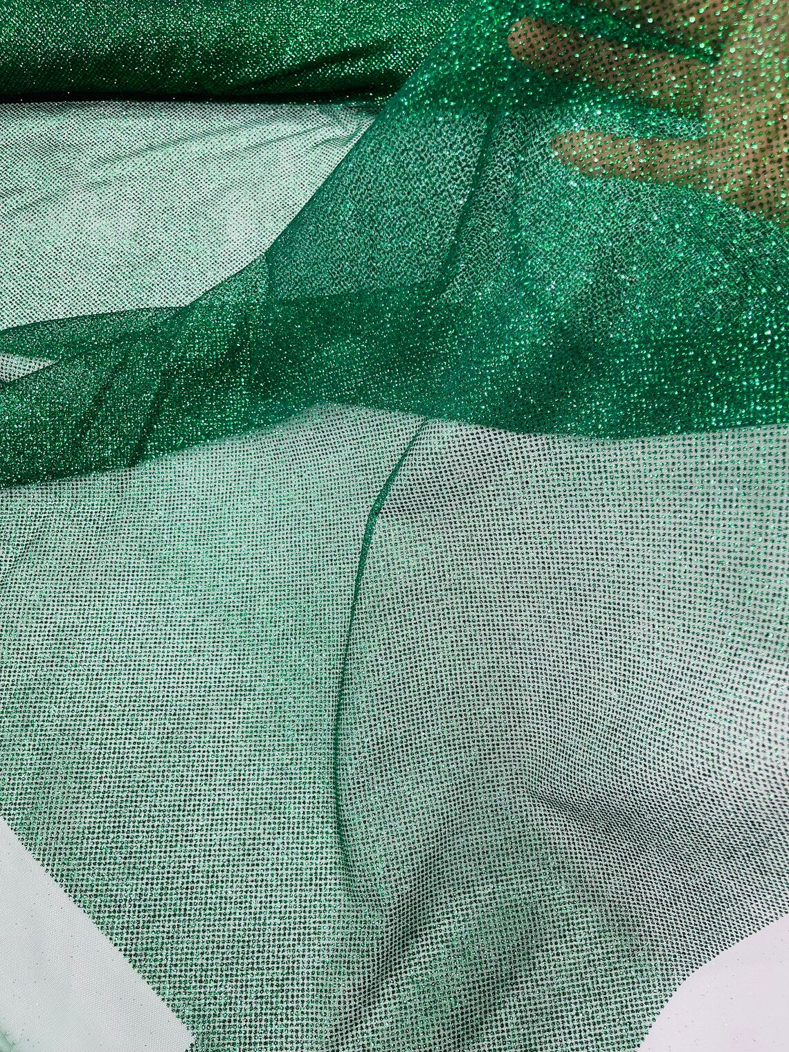 Glitter Lace Mesh Fabric - Hunter Green - Shimmer Glitter Dot Design o
