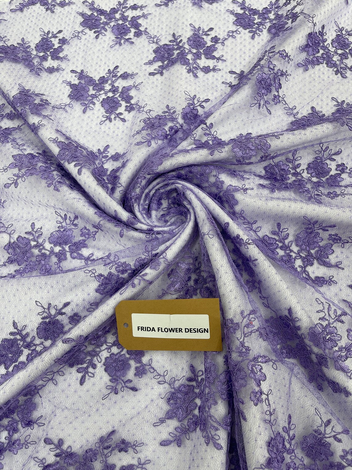 Floral Cluster Corded Fabric - Lavender - Fancy Flower Embroidery Lace