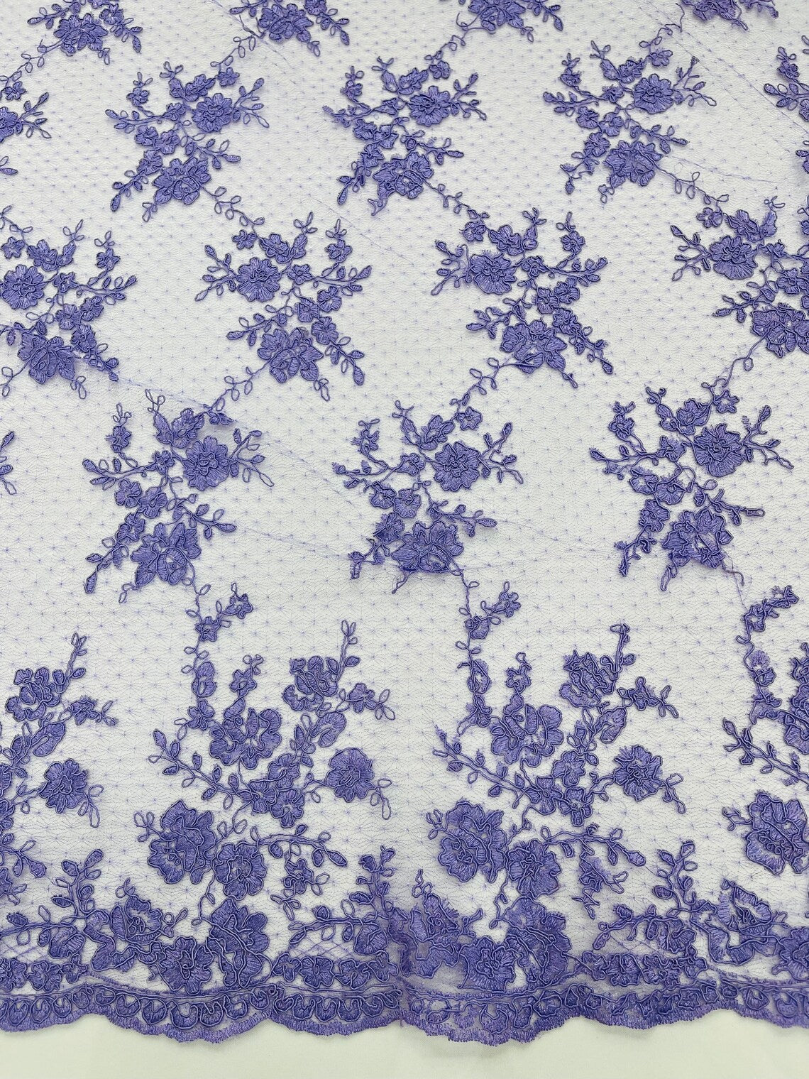 Floral Cluster Corded Fabric - Lavender - Fancy Flower Embroidery Lace