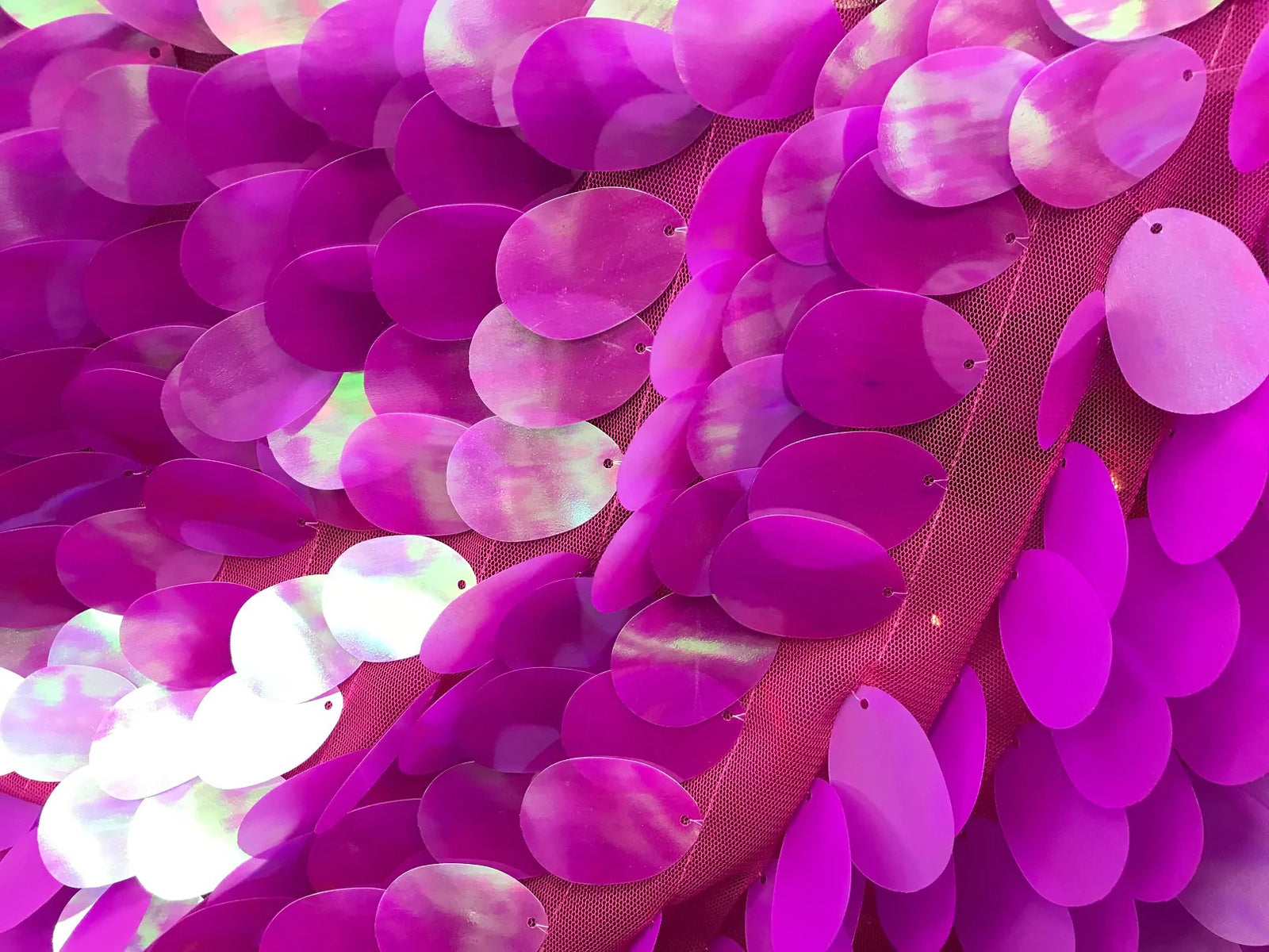 Jumbo Oval Sequins Fabric - Iridescent Oval Shape Teardrop Sequins Fab