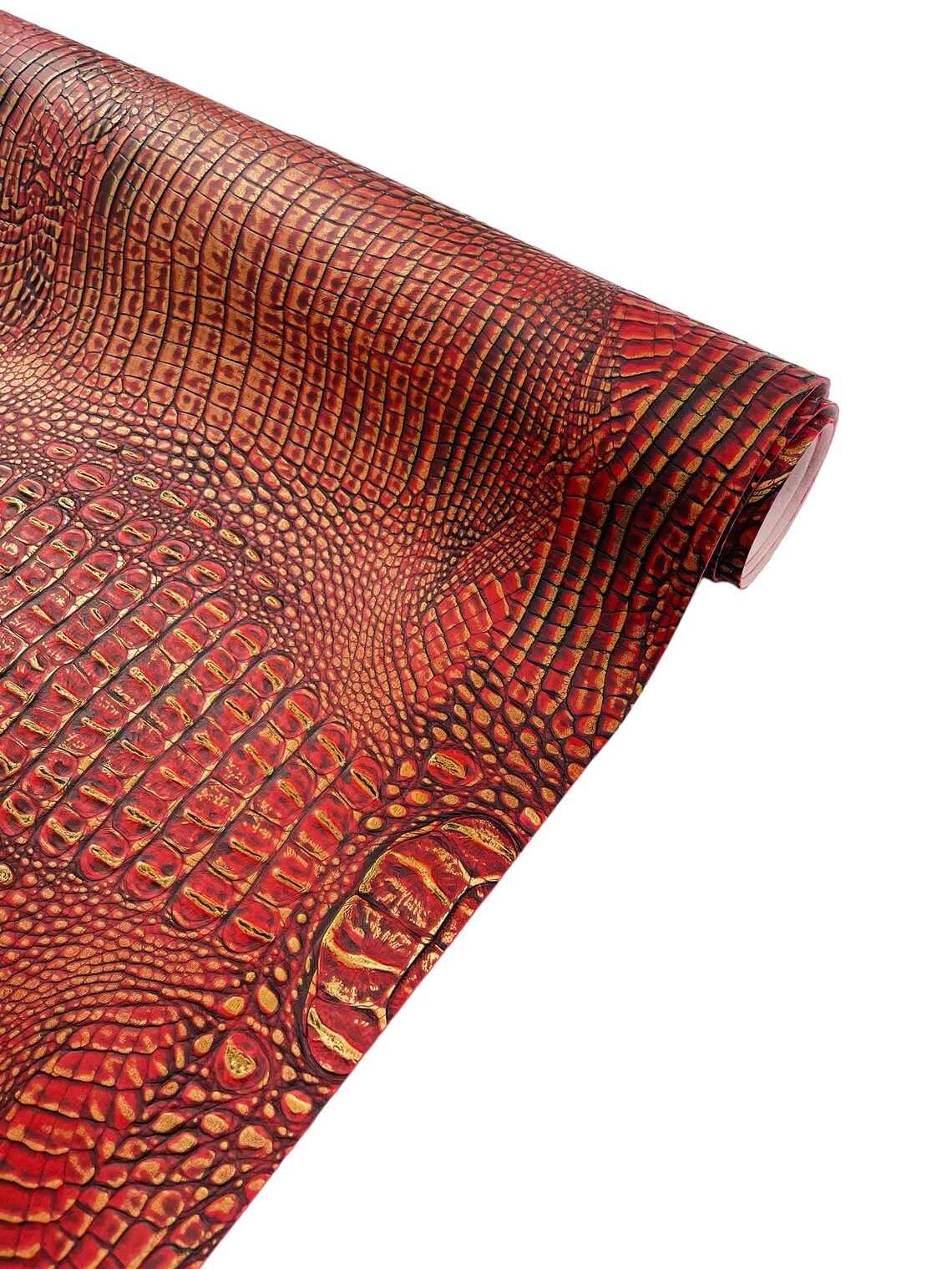 Faux Alligator Print Vinyl Fabric - Orange / Gold - Faux Animal Print