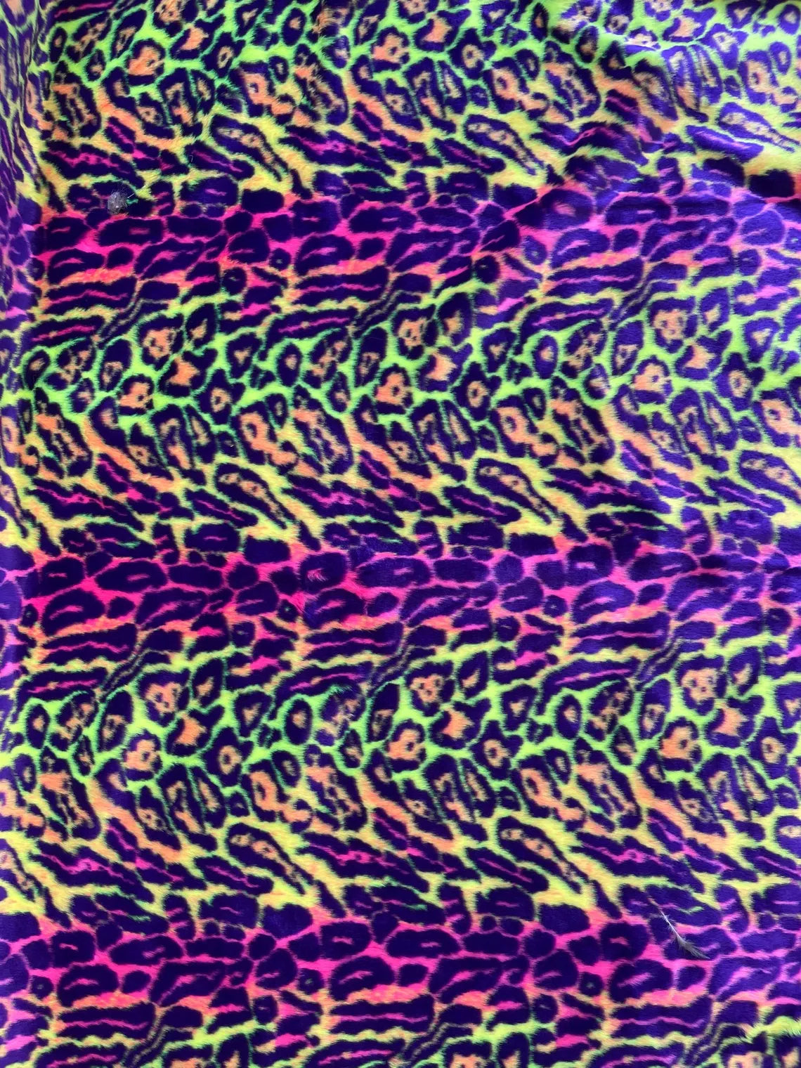 60" Multi-Color Leopard Print Fur Fabric - Purple / Orange / Pink / Gr