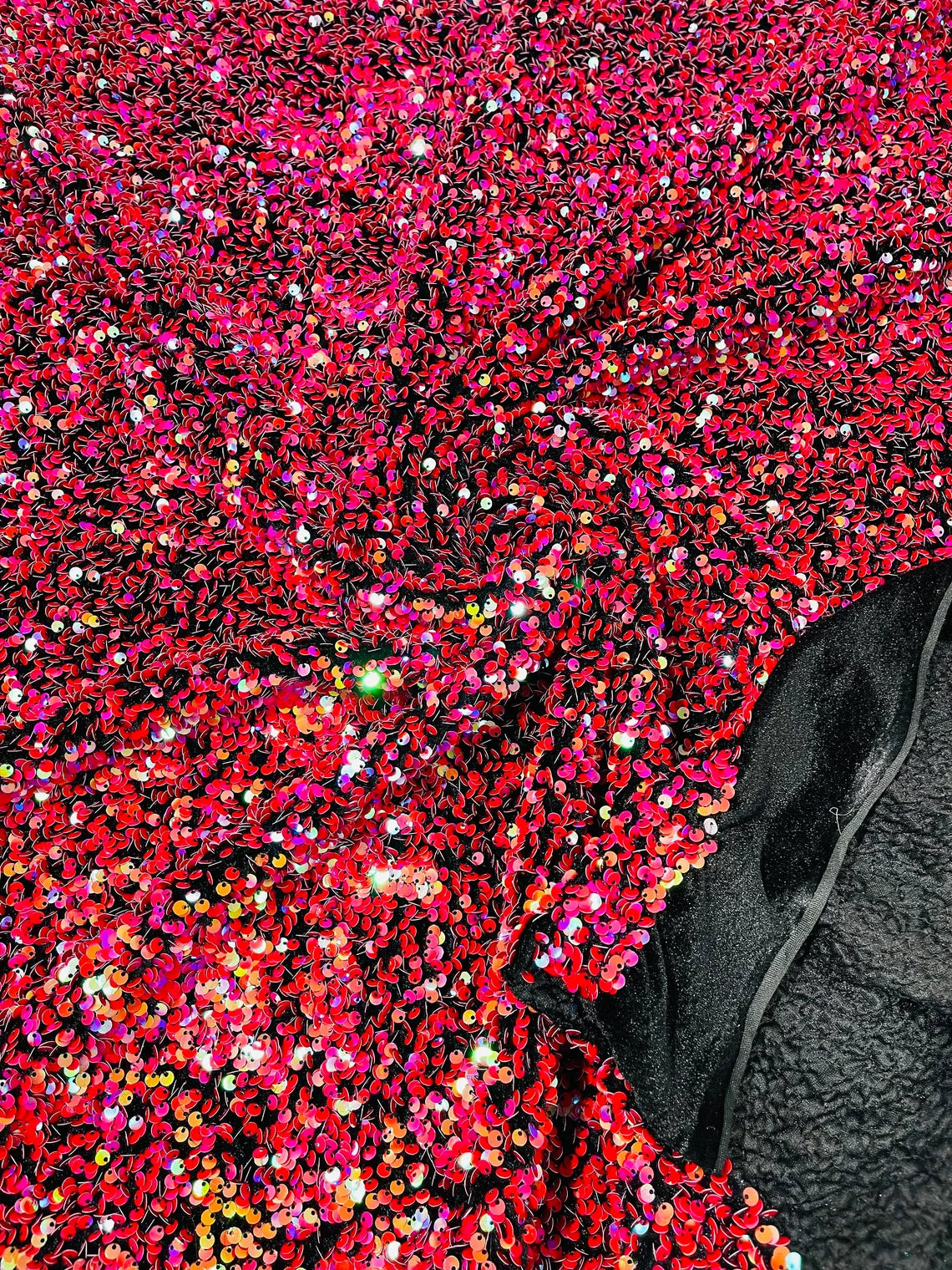 58/60" Velvet Sequins Stretch Fabric - Red / Fuchsia - Velvet Sequins