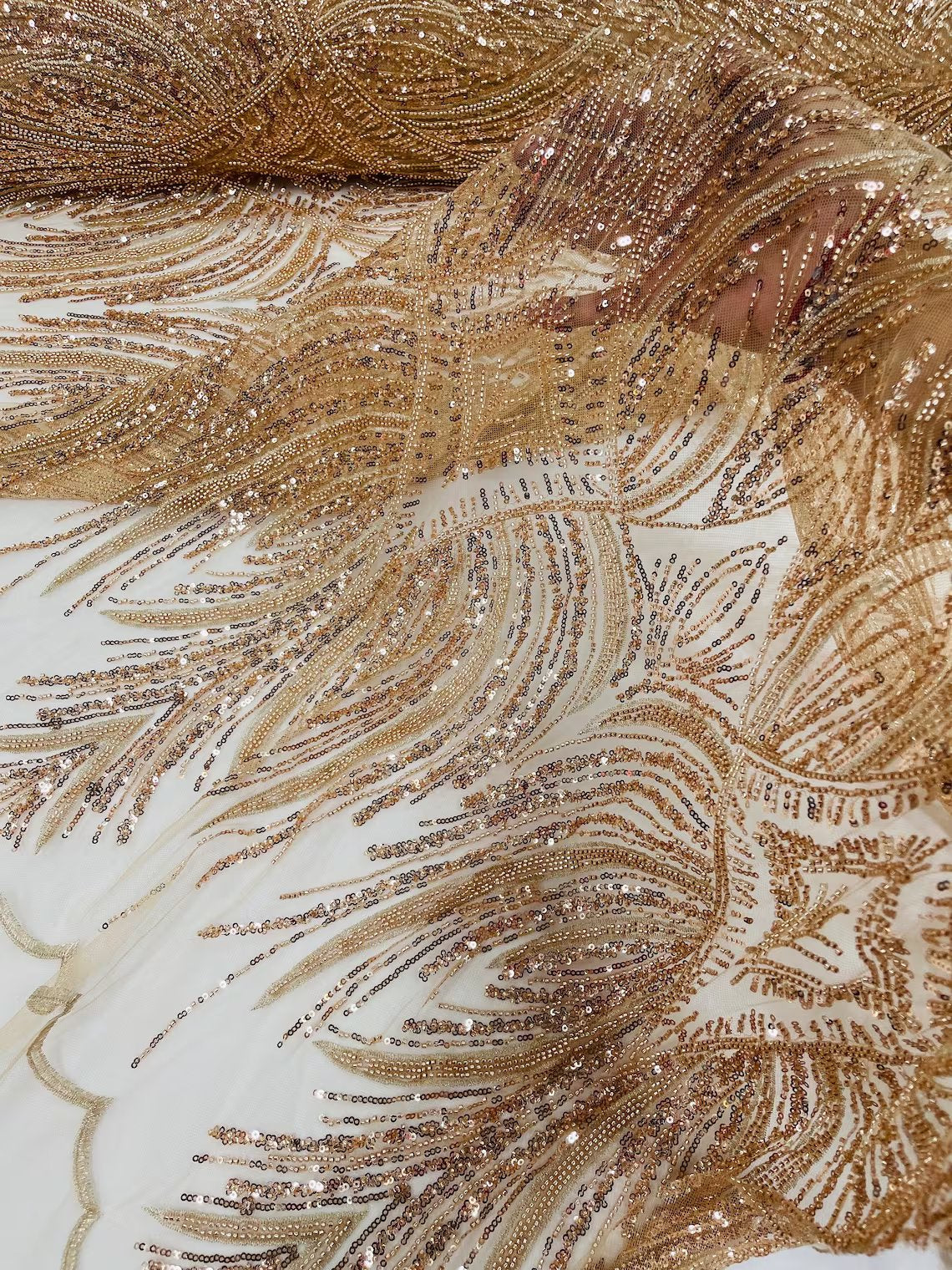 Beaded Line Fabric - Rose Gold - Luxury Bridal Line Pattern Fabric Wit
