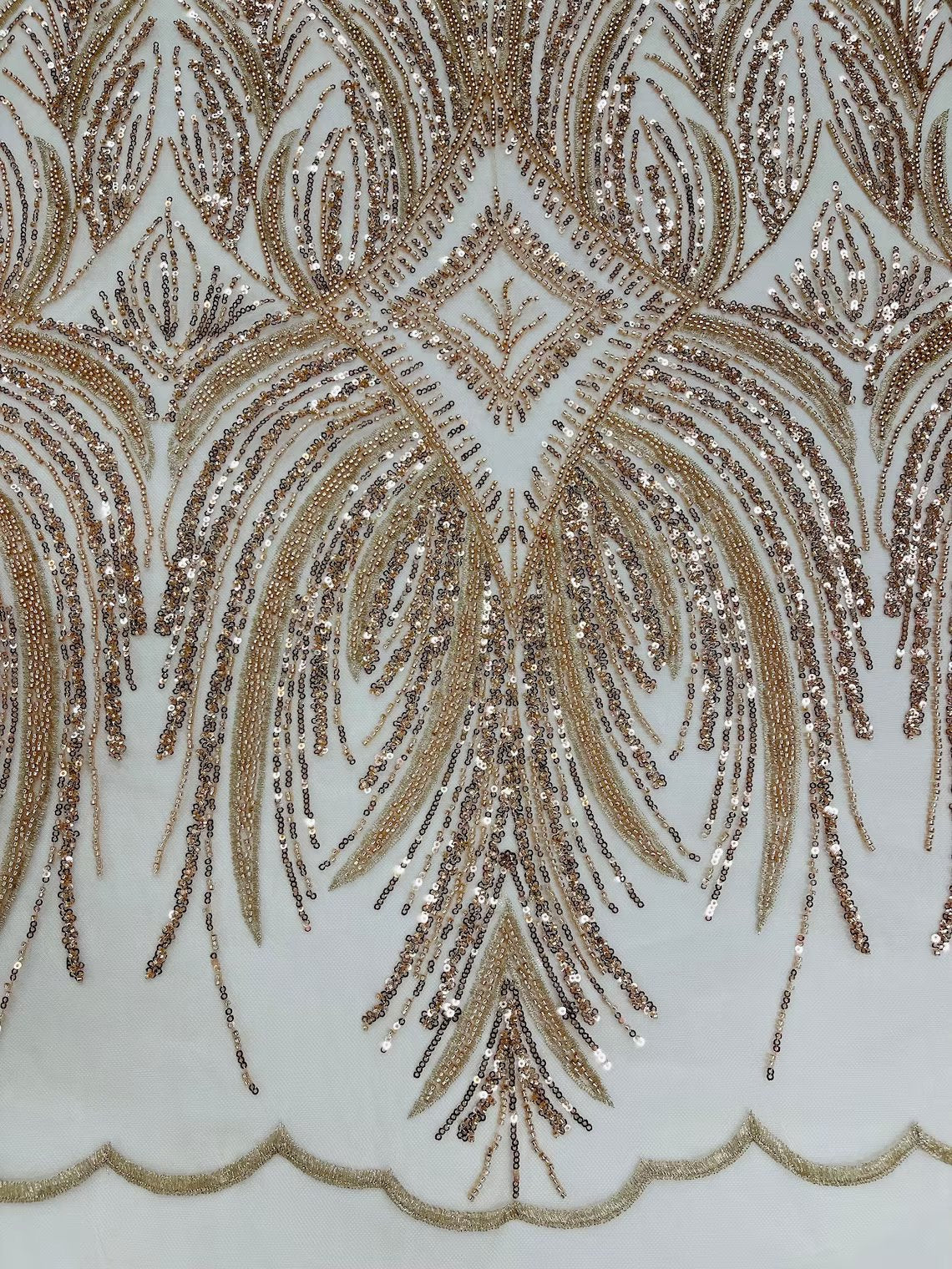 Beaded Line Fabric - Rose Gold - Luxury Bridal Line Pattern Fabric Wit
