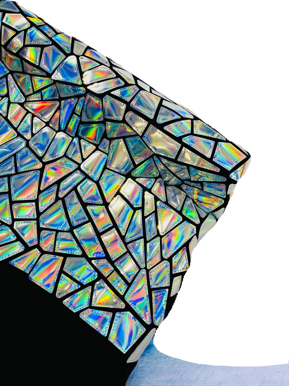 Mirror Sequins Velvet - Silver Iridescent - Shiny Mirror Cut Sequins o