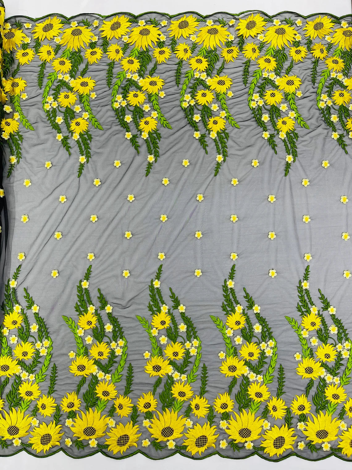 Sunflower Lace 3D Fabric - Black Mesh Sunflower Lace Design Fabrics So