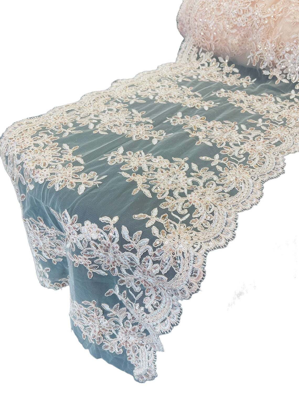 Floral Sequins Cluster Design - Blush - 14" Embroidered Floral Design