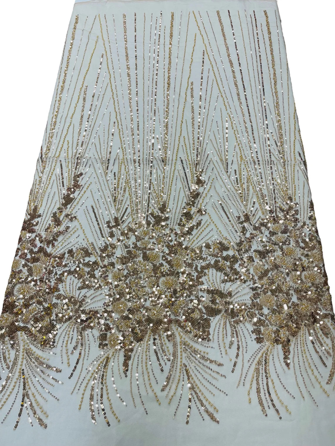 Flower Lines Fashion Design Fabric - Champagne - Embroidered Floral Be