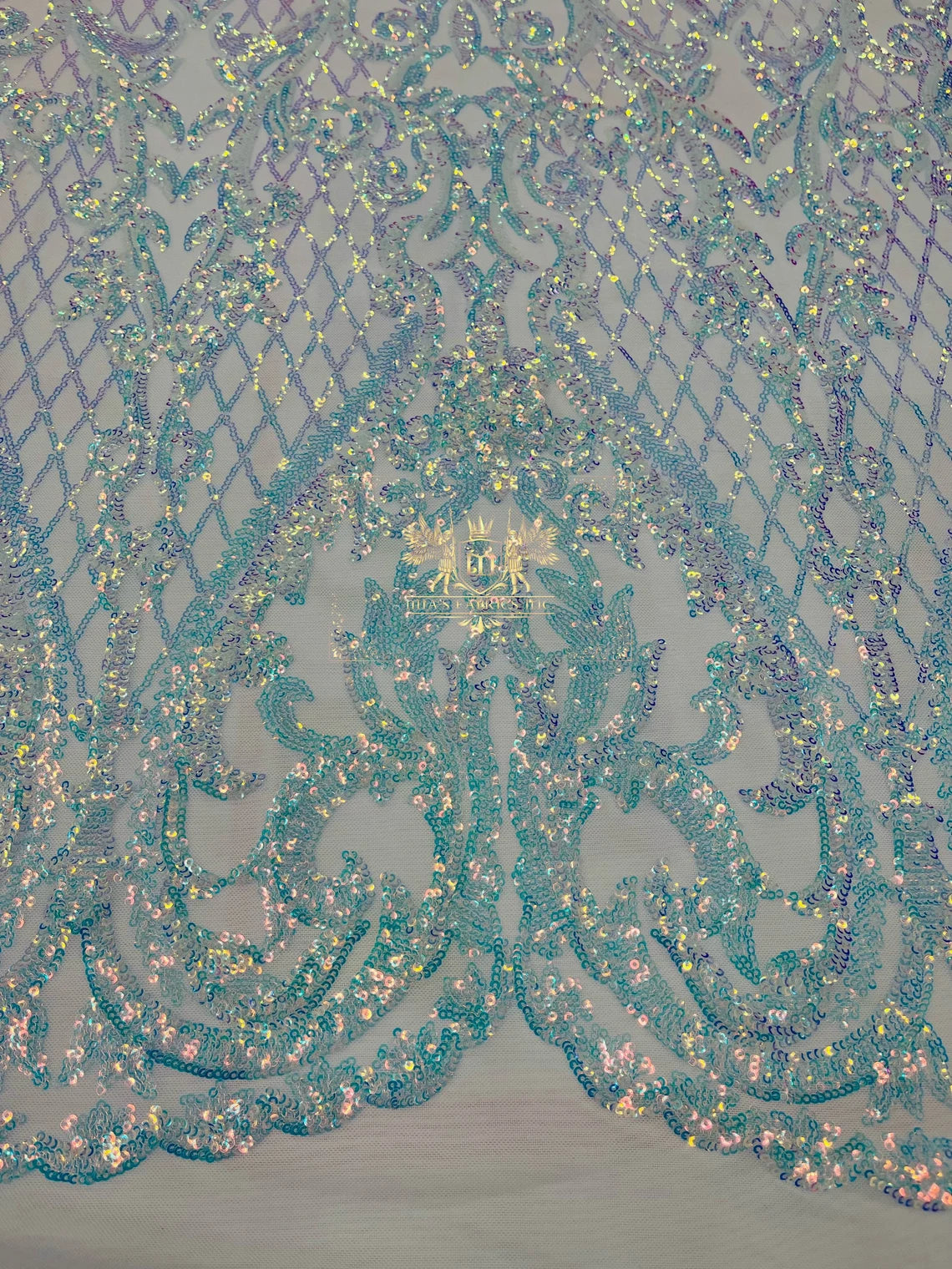 Heart Shape Sequins Fabric - Clear Iridescent - 4 Way Stretch Sequins