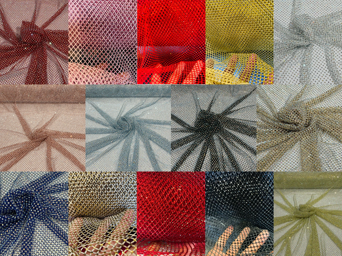 Fishnet Rhinestones Fabric - Spandex Fabric Fish Net with Crystal Ston