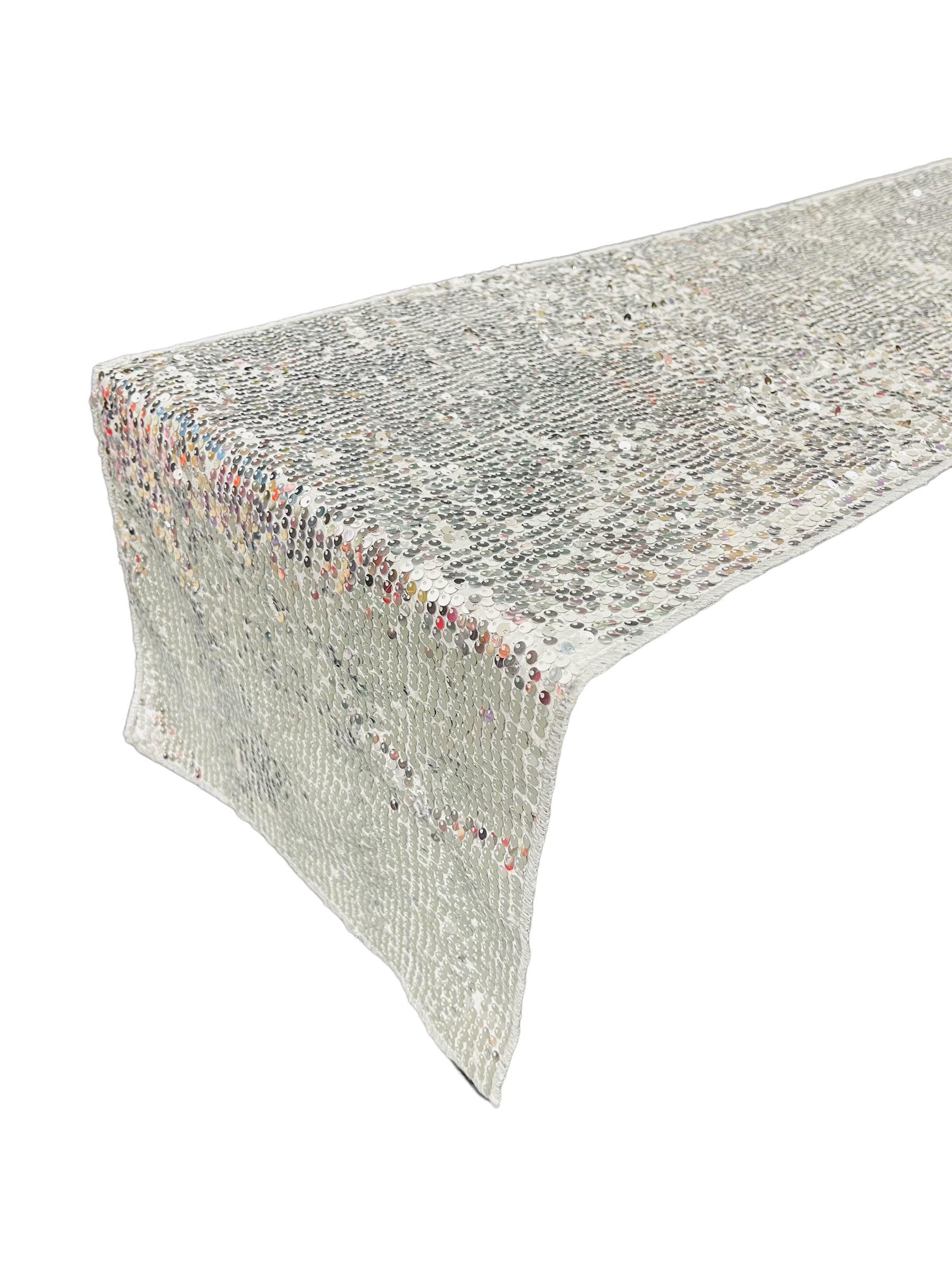Taffeta Sequins Table Runner - Silver - 12" x 90" Sequins on Taffeta E