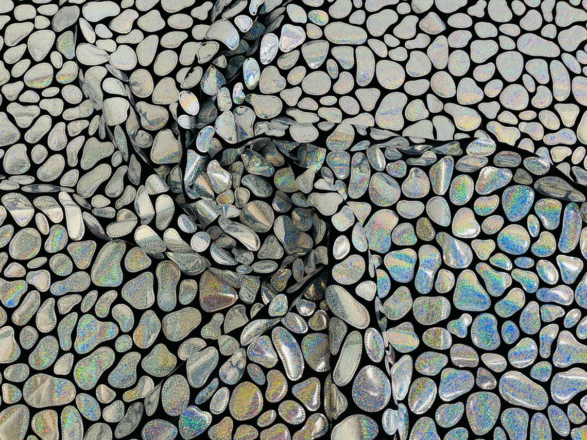 Jumbo Sequins - Silver - Geometric Round Pattern Sequins on 2 Way Stre