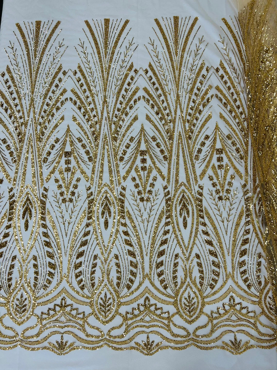 Wedding Beaded Fabric - Gold - Embroidered Fancy Fashion Pattern Fabri