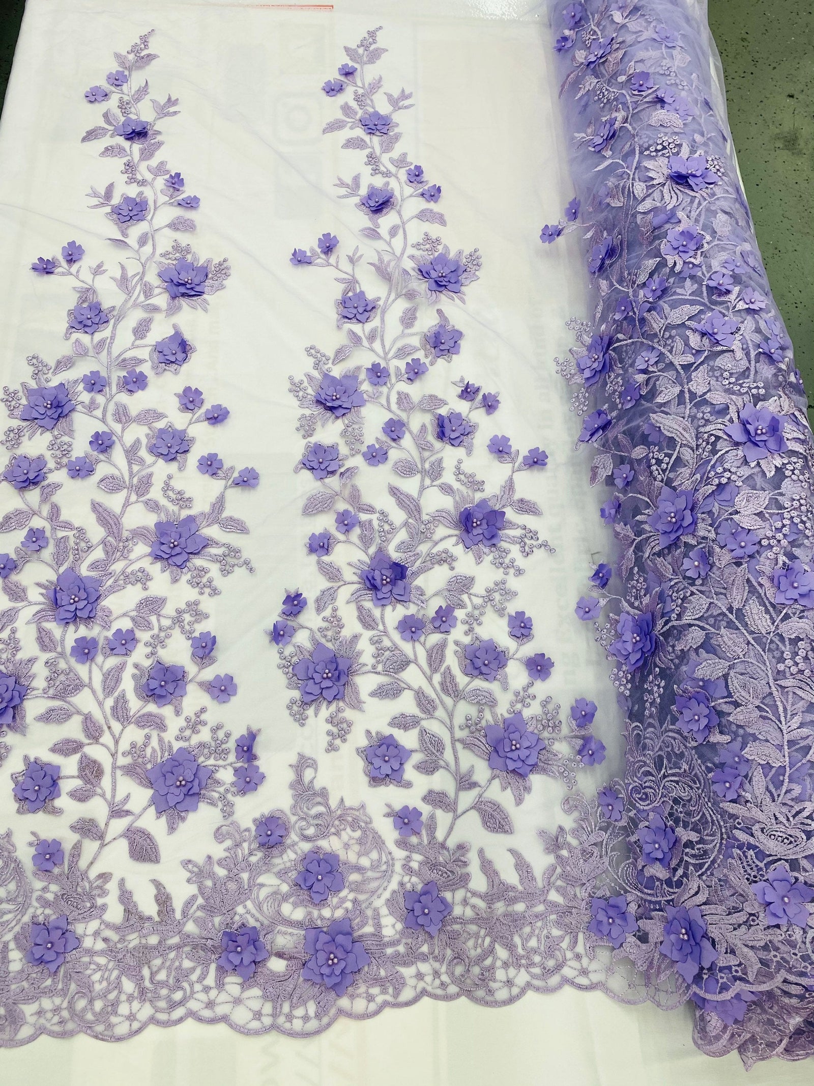 Lt Lilac Tow Tone 3D Floral Design Embroider and Beaded With Pearls On