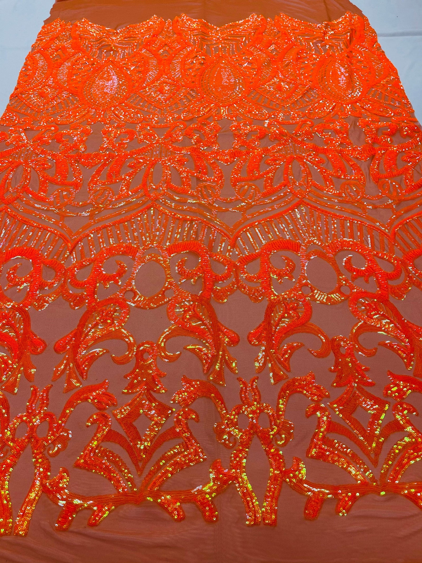Iridescent Sequin Fabric - Iridescent Neon Orange - 4 Way Stretch Roya