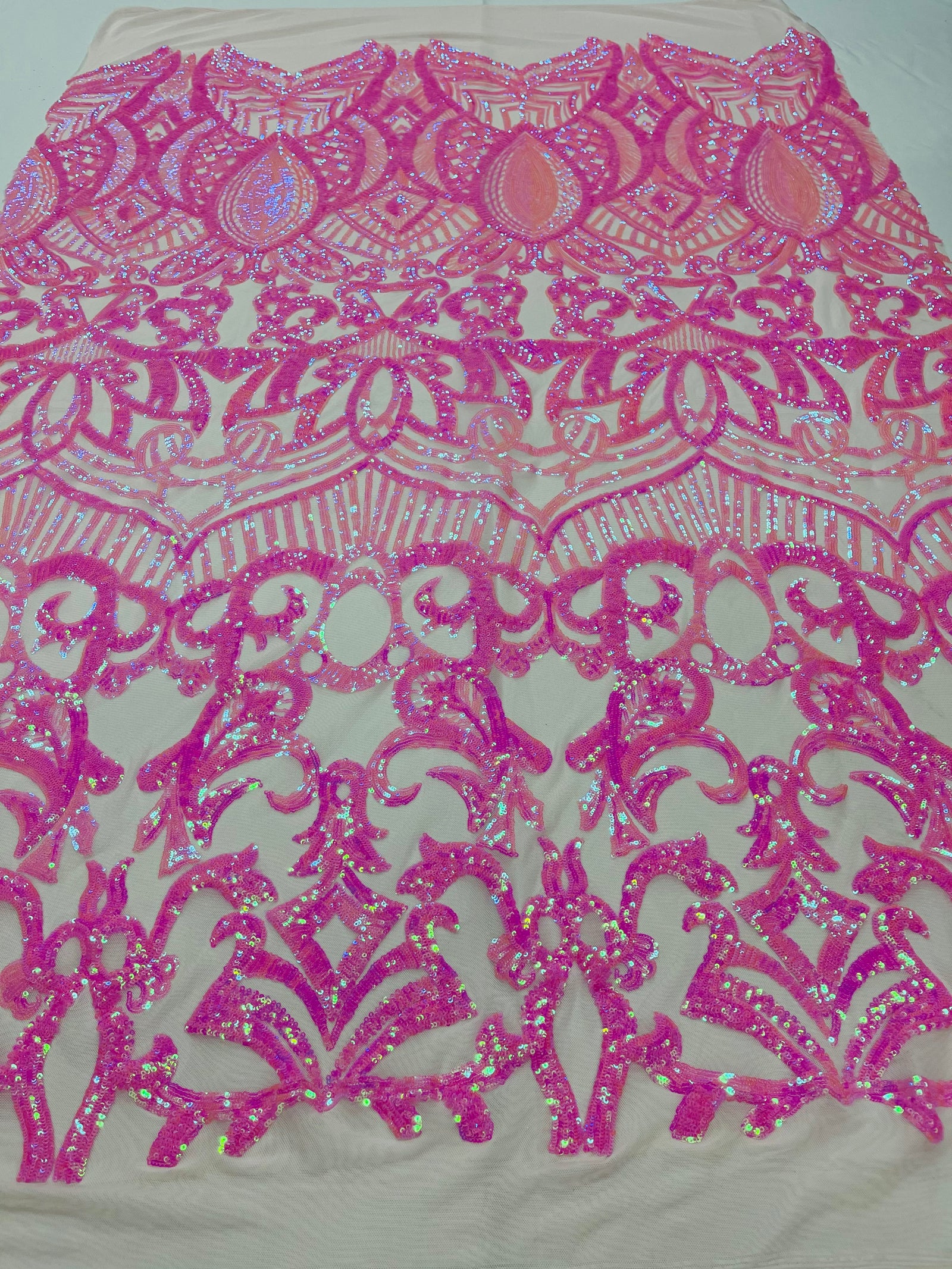 Iridescent Sequin Fabric - Candy Pink - 4 Way Stretch Royalty Lace Seq