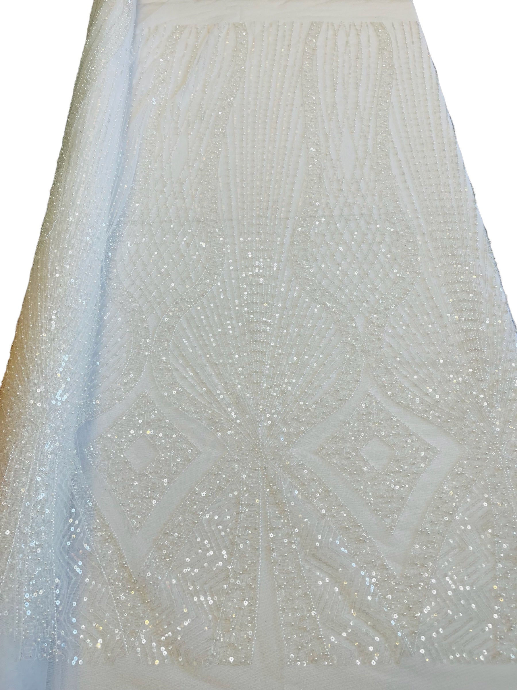 Zig Zag Lines Diamond Shape Fabric - White - Embroidered Glamorous Des