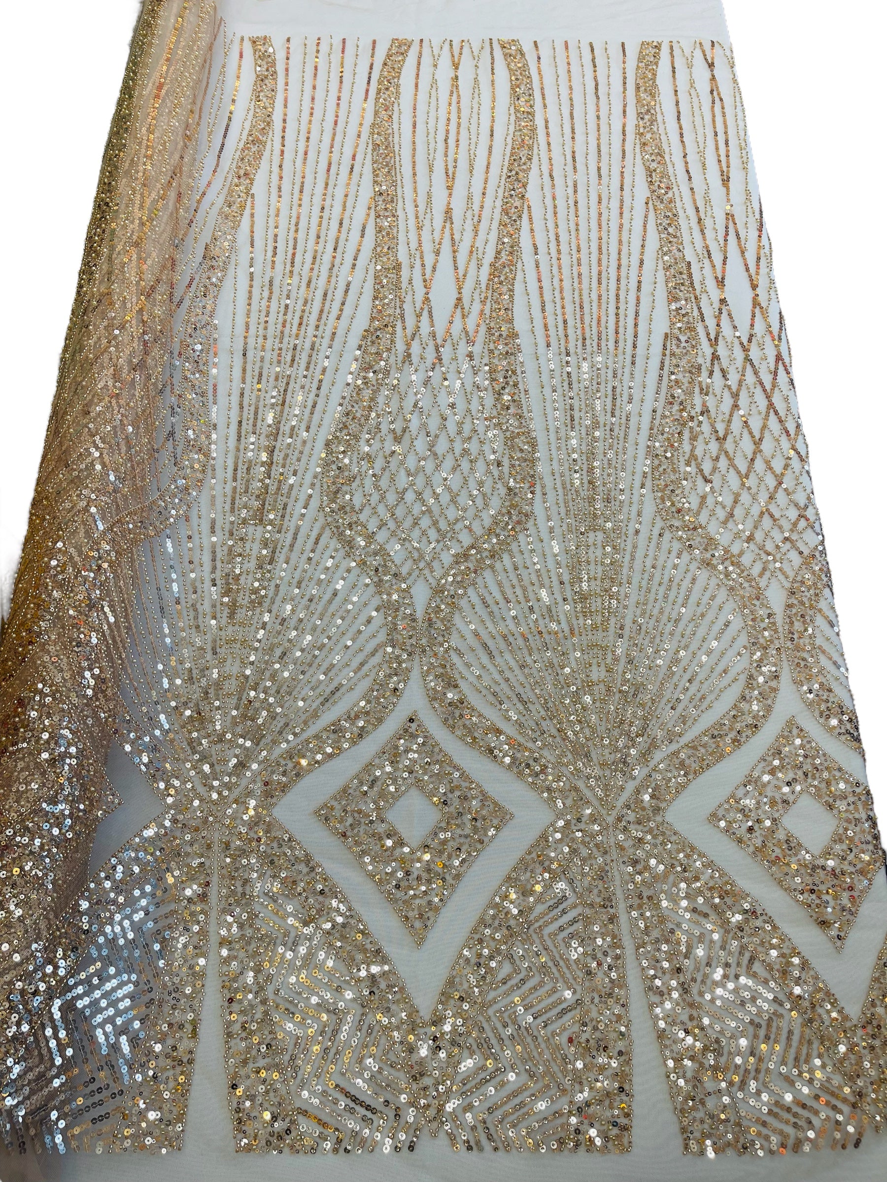 Zig Zag Lines Diamond Shape Fabric - Gold - Embroidered Glamorous Desi