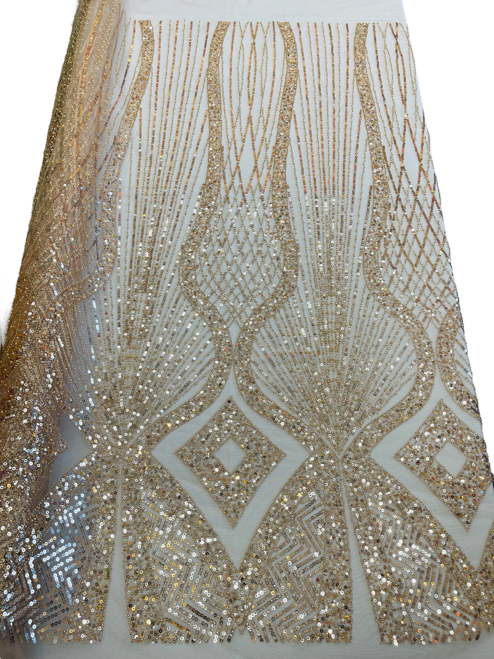 Zig Zag Lines Diamond Shape Fabric - Gold - Embroidered Glamorous Desi