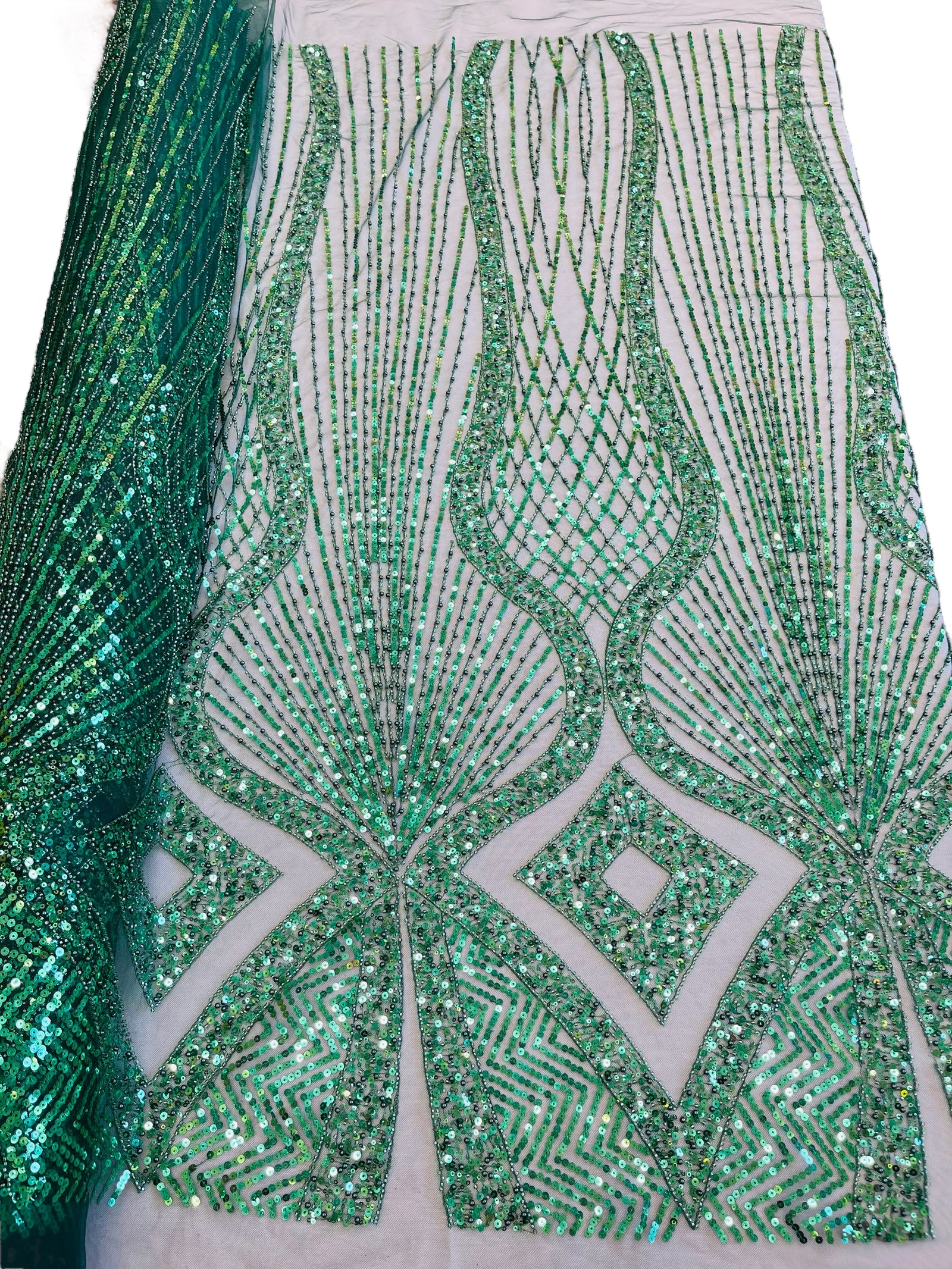 Zig Zag Lines Diamond Shape Fabric - Hunter Green - Embroidered Glamor