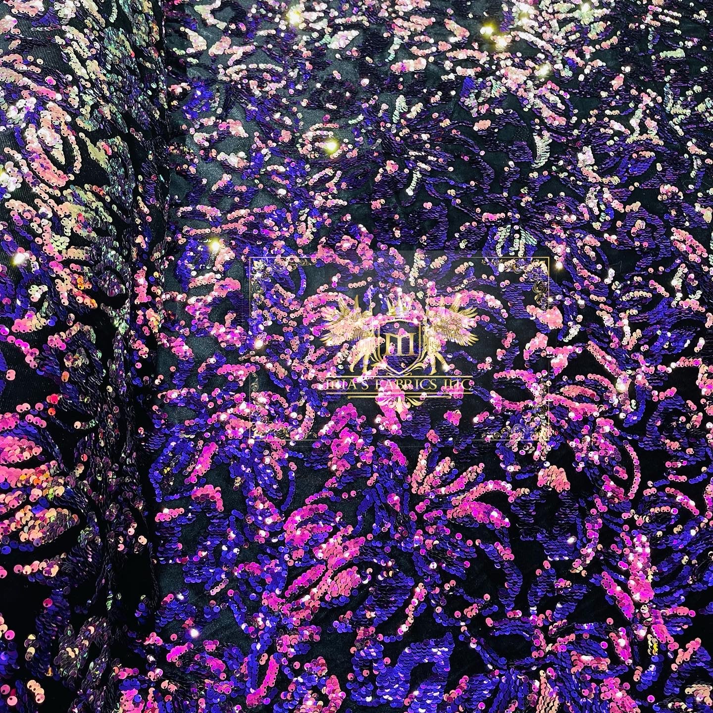 Iridescent Purple Sequin on Velvet With Two Tone Sequins all Over 5mm