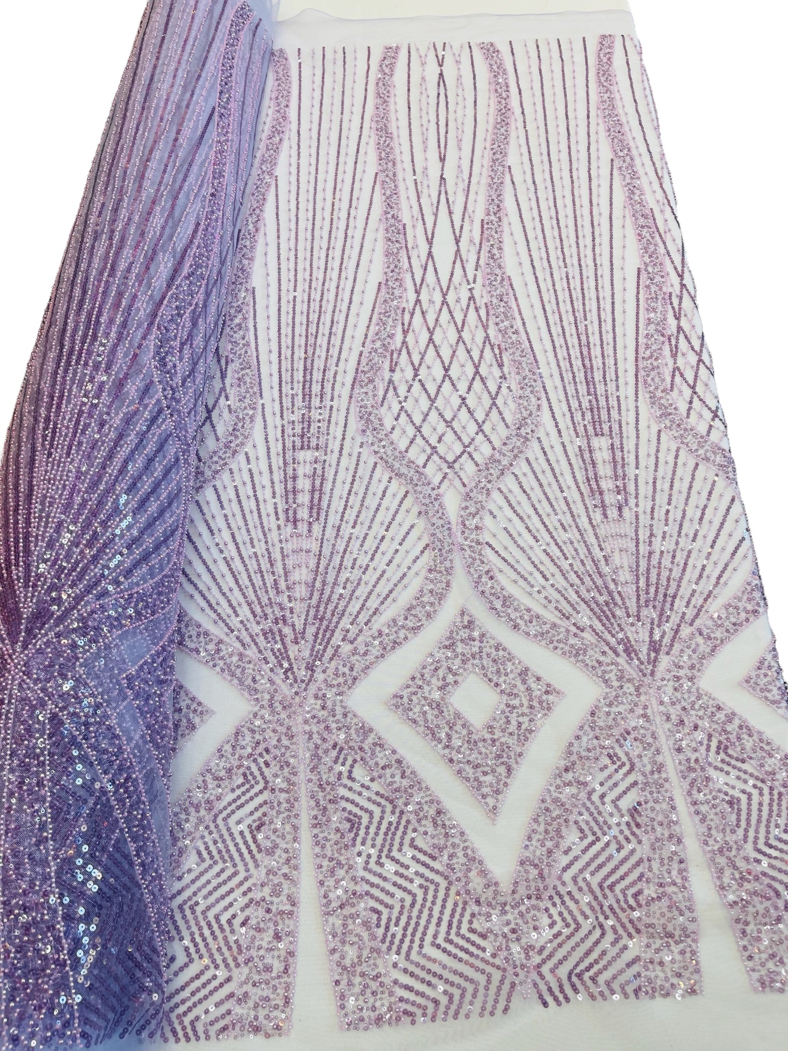 Zig Zag Lines Diamond Shape Fabric - Lavender - Embroidered Glamorous